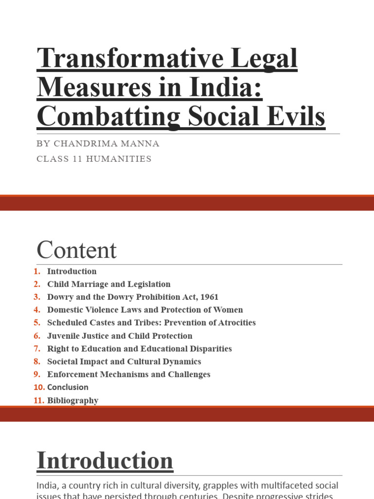 Transformative Legal Measures in India Combatting Social Evils | PDF ...