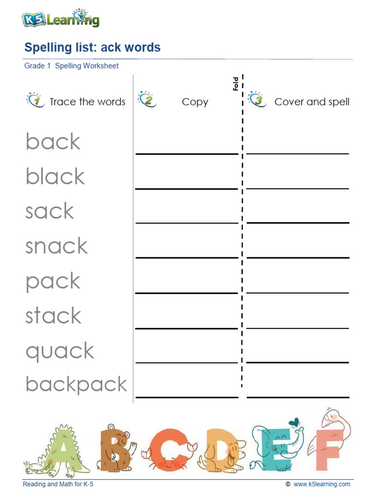 grade-1-spelling-list-ack-words | PDF