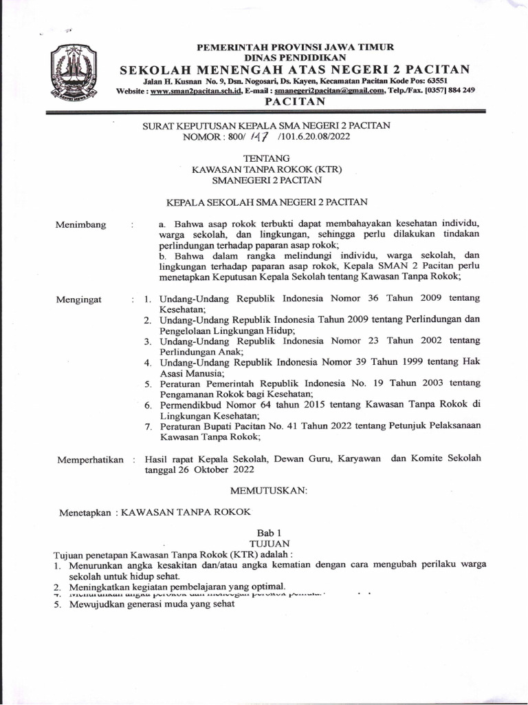 Contoh SK Kawasan Tanpa Rokok | PDF