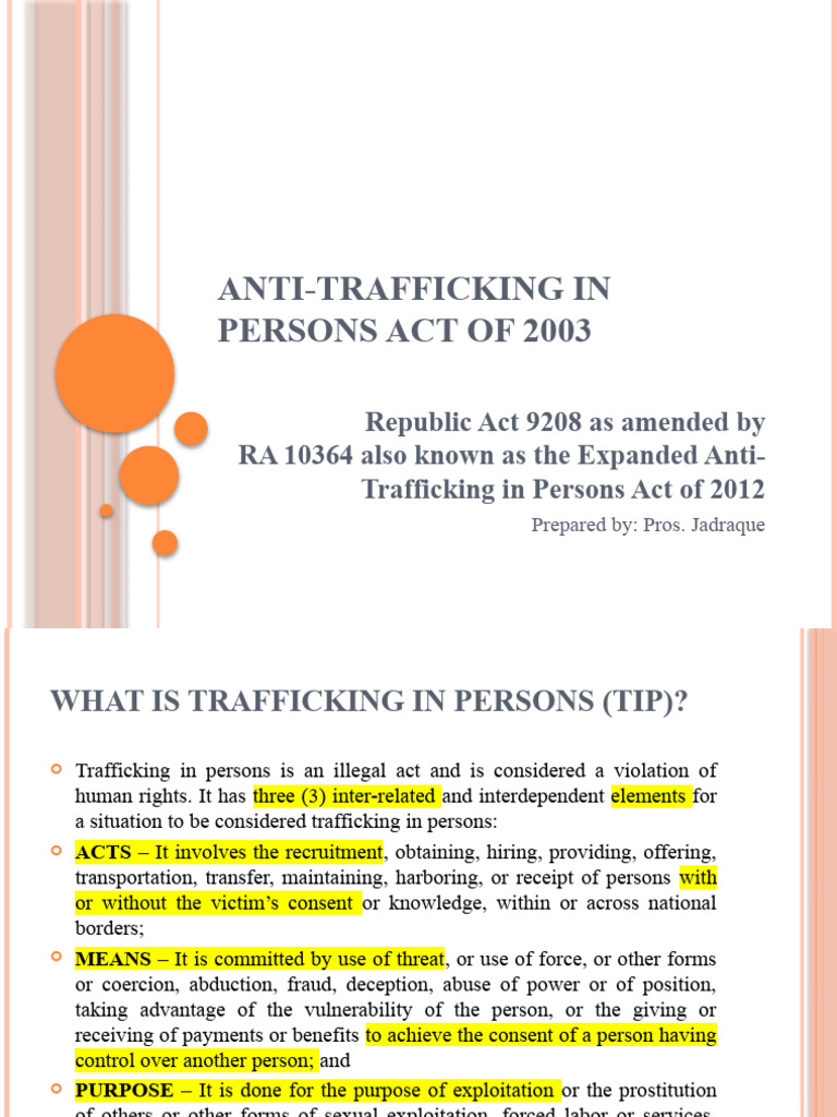Anti-Trafficking in Persons Act of 2003 | PDF | Sexual Slavery | Human ...