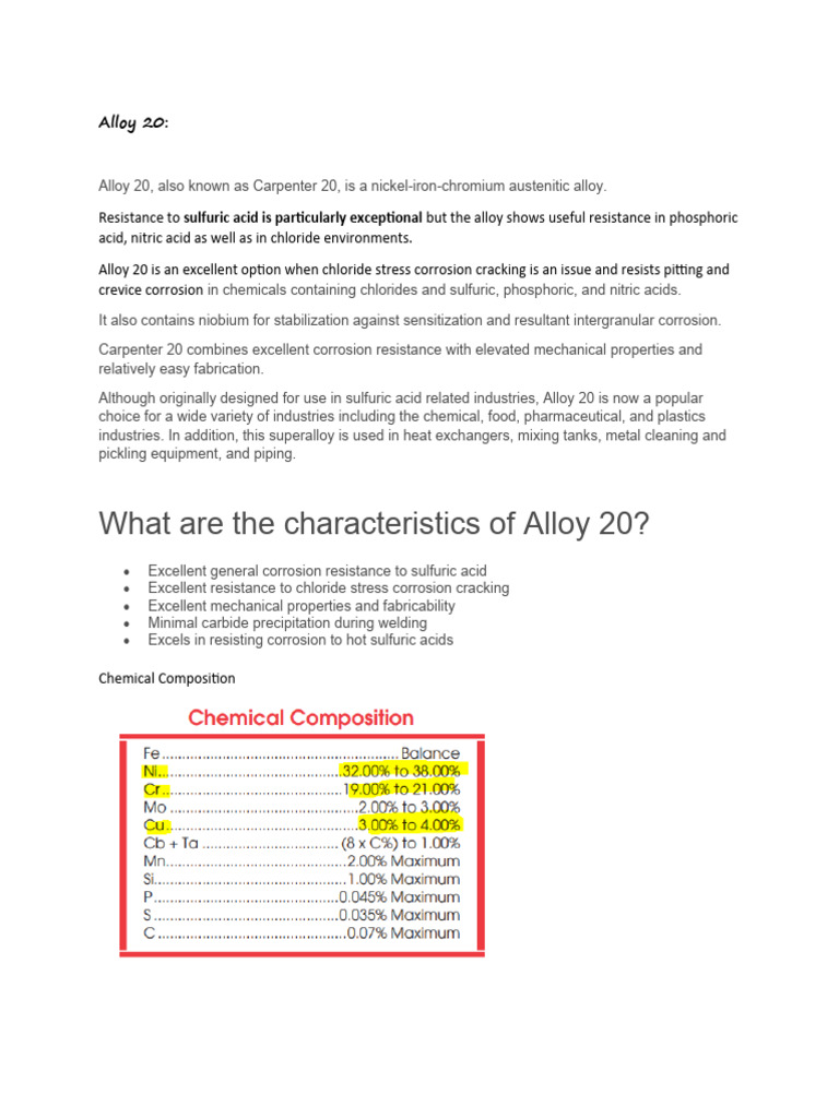 Alloy 20 | PDF | Corrosion | Alloy