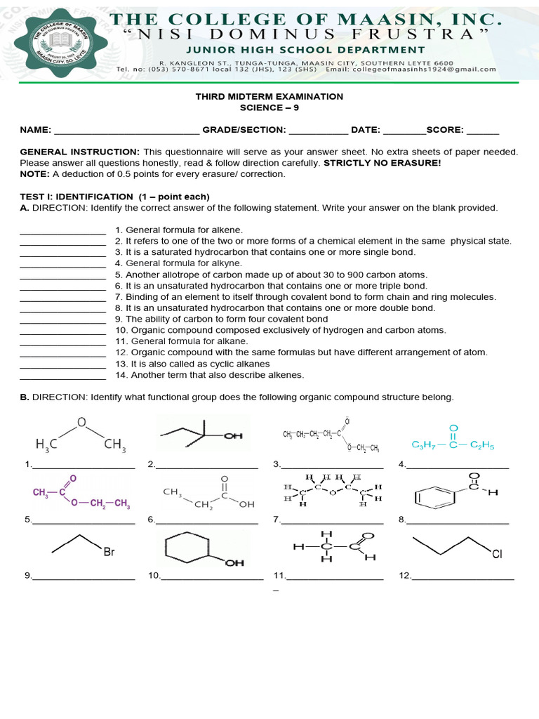 3RD MIDTERM EXAM | PDF | Alkene | Hydrocarbons