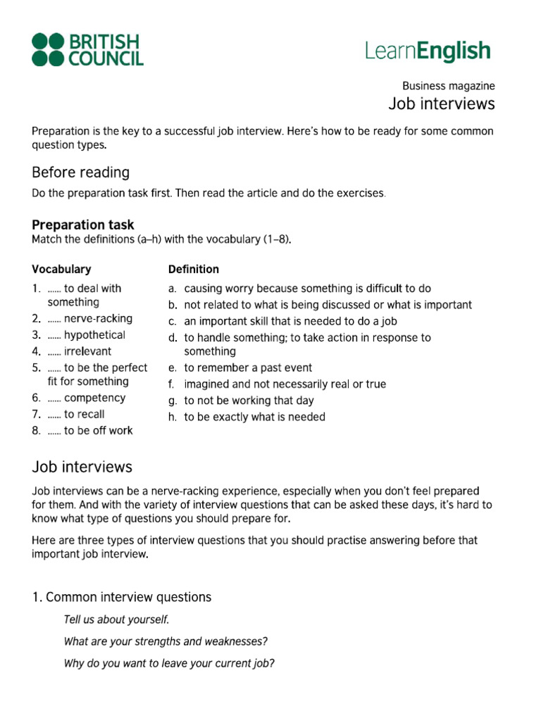 2job Interviews Worksheet | PDF