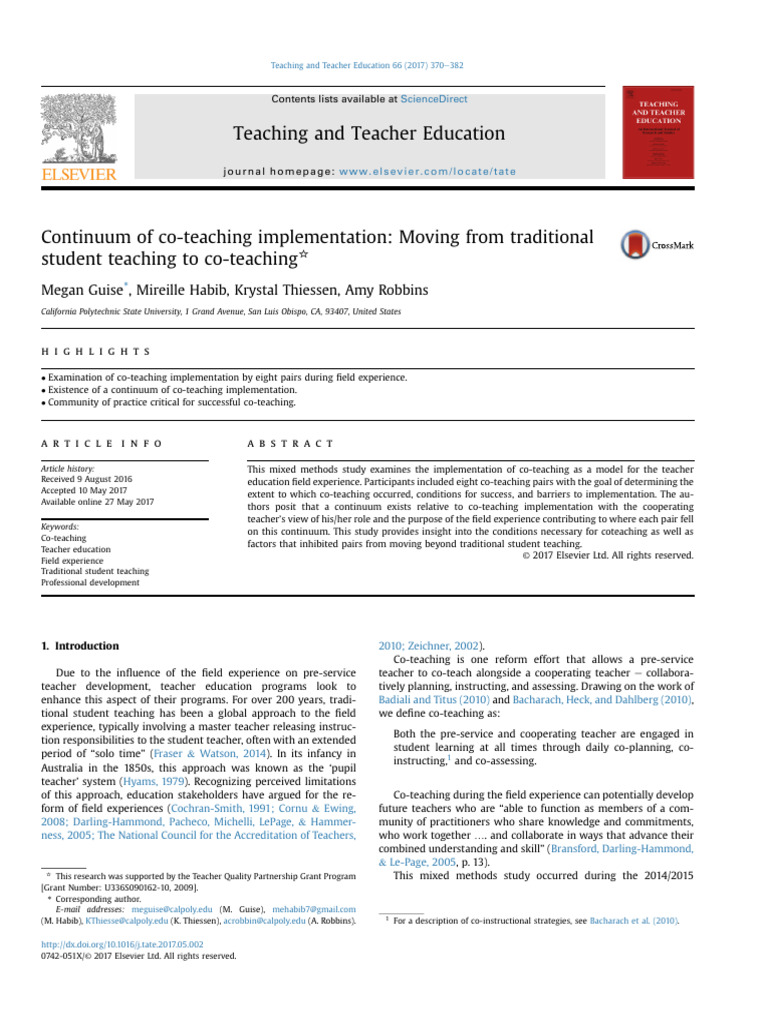 Continuum of Co-Teaching Implementation... Tional Student Teaching To ...