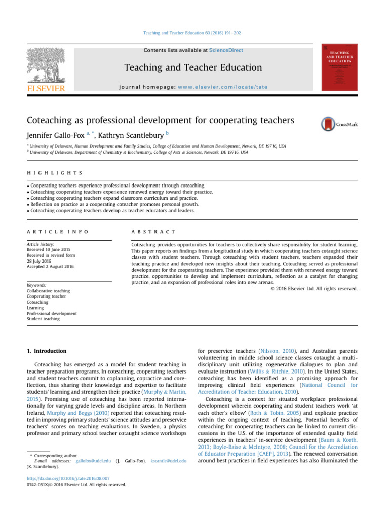 Coteaching As Professional Development For Cooperating Teachers | PDF ...