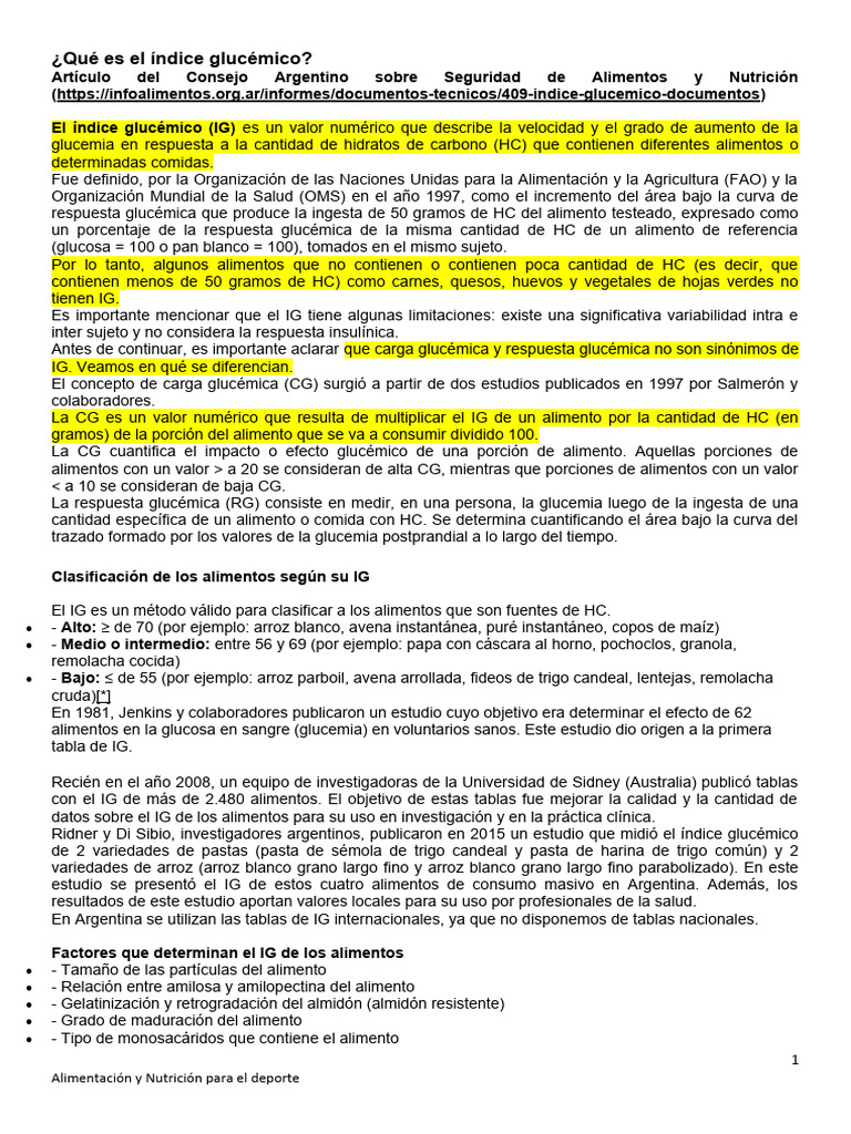 Índice Glucémico: Definición y Clasificación | PDF | Carga glicemica ...