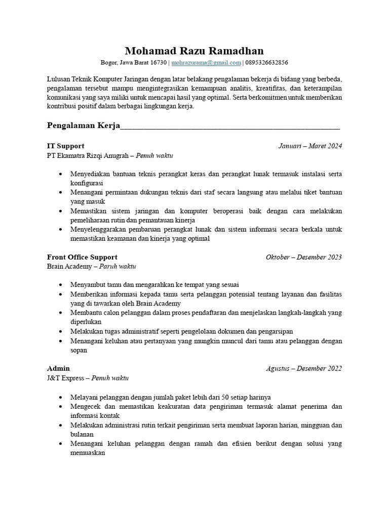 CV - Razu Ramadhan | PDF