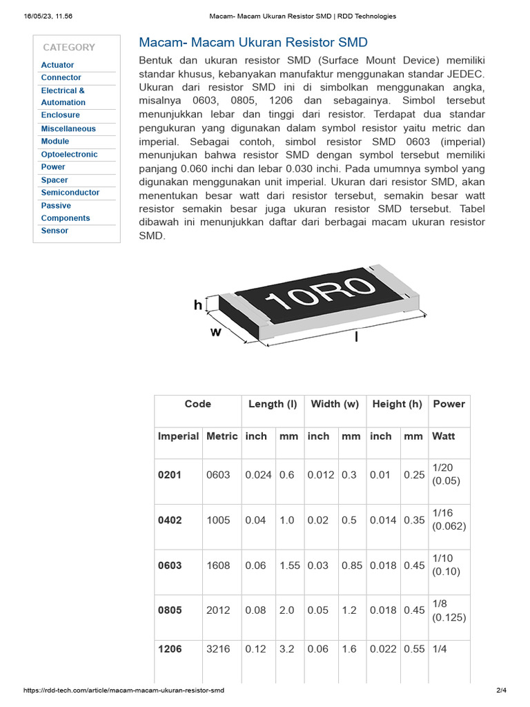 Macam - Macam Ukuran Resistor SMD - RDD Technologies | PDF