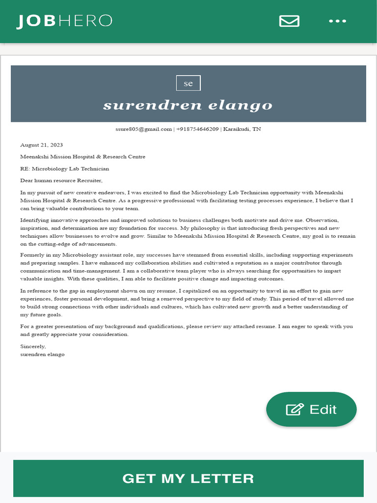 My Letter - JobHero | PDF