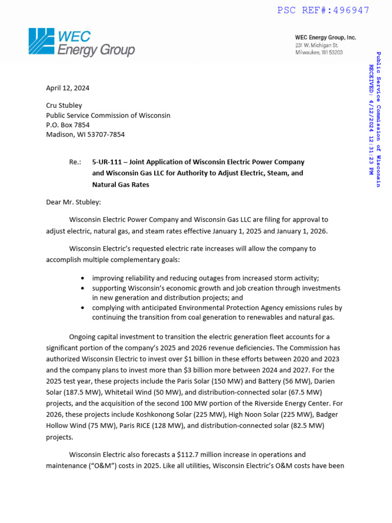 We Energies Letter | Download Free PDF | Solar Power | Public Utility