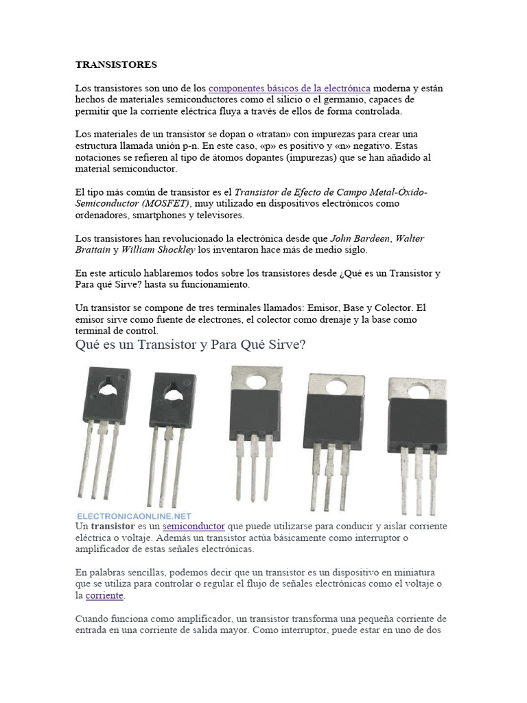 Guía Completa sobre Transistores | PDF | Transistor de unión bipolar ...