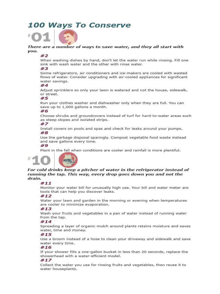 100 Water Conservation Tips | PDF | Water Conservation | Shower