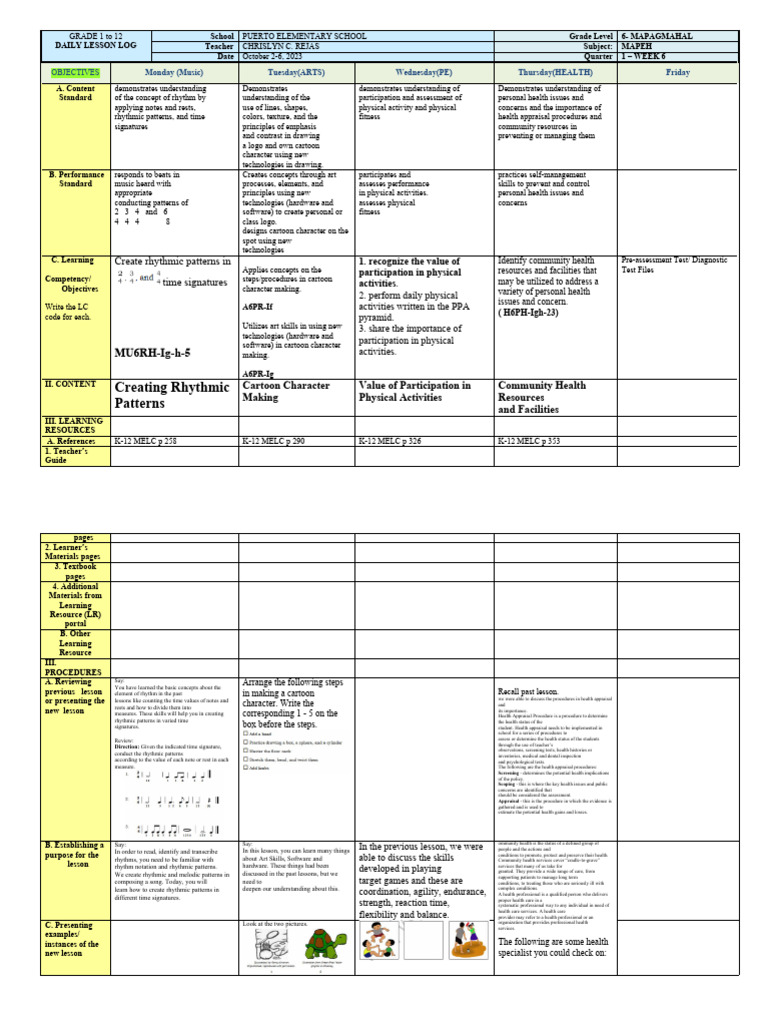 WEEK6 DLL MAPEH | PDF | Scratch (Programming Language) | Neurology