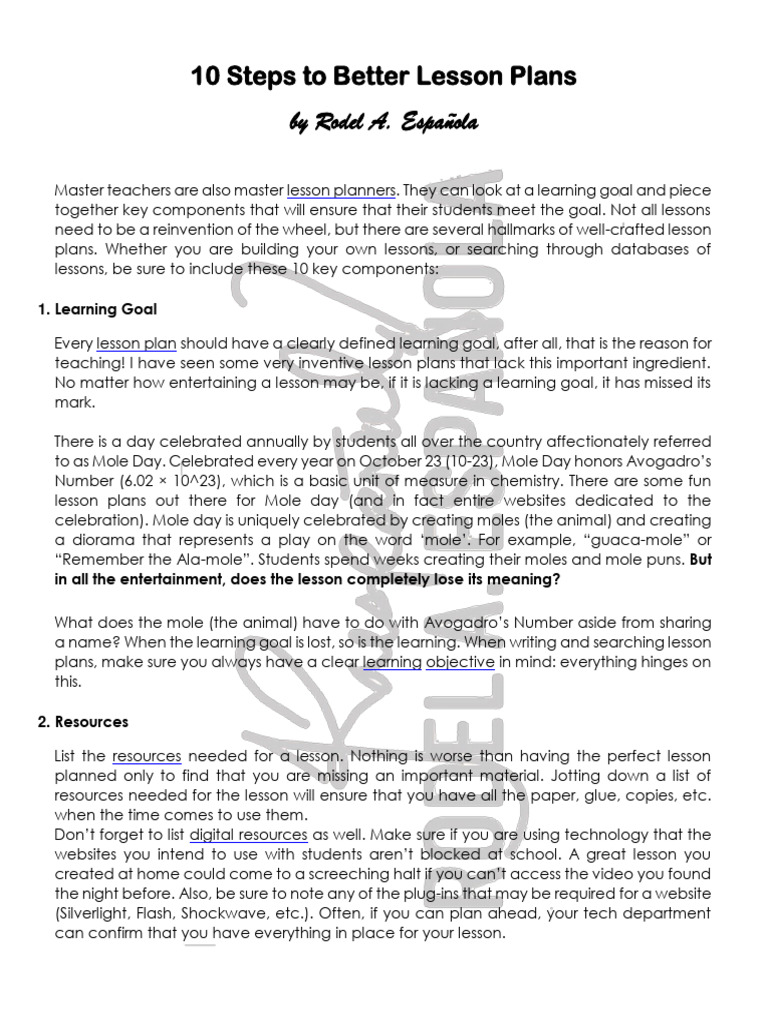 10 Steps To Better Lesson Plans | Download Free PDF | Lesson Plan ...