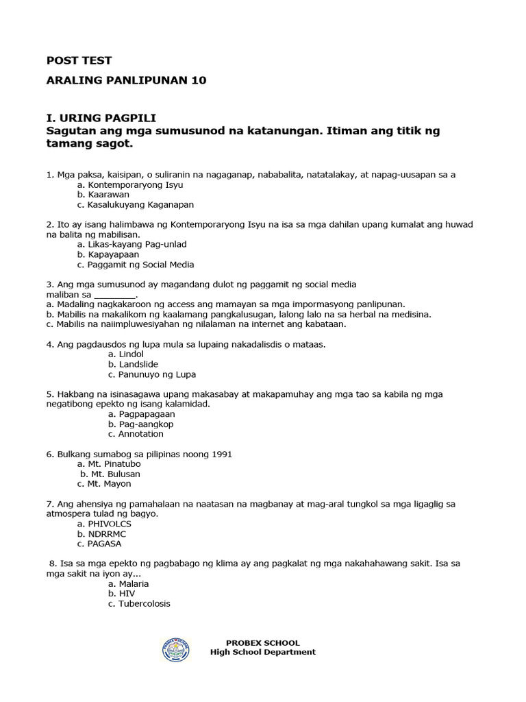 Post Test Ap 10 | PDF