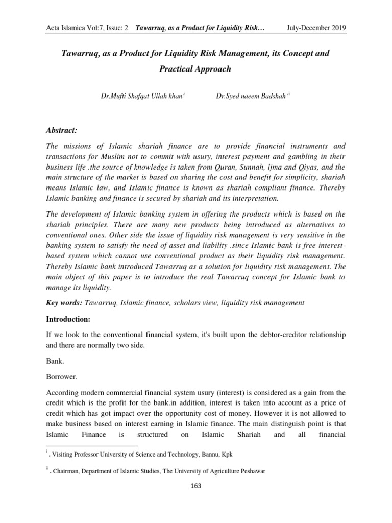 Tawarruq As A Product For Liquidity Risk Management | PDF | Islamic ...
