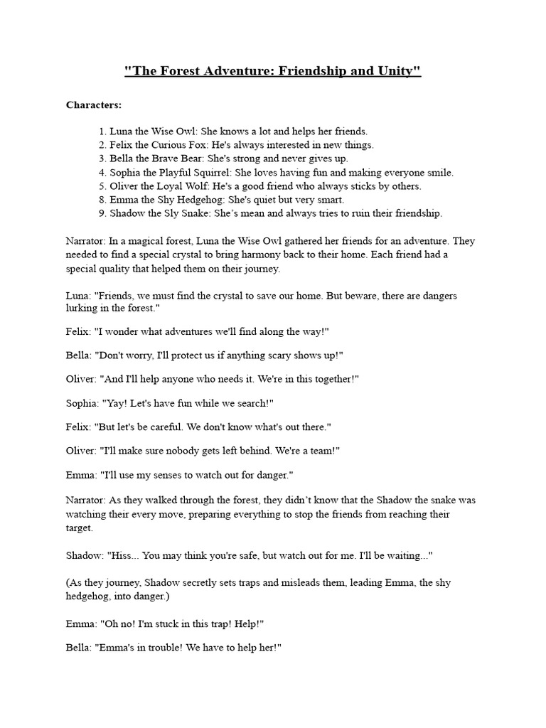 The Forest Adventure - Friendship and Unity | PDF