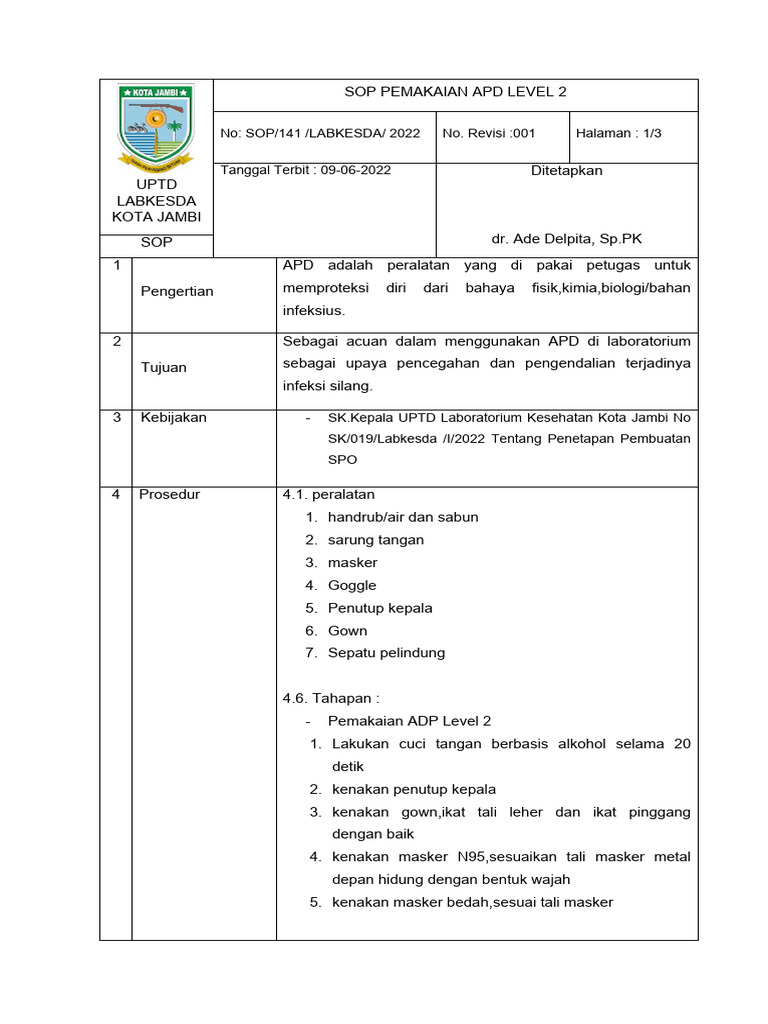 Spo Pemakaian Apd Level 2 | PDF