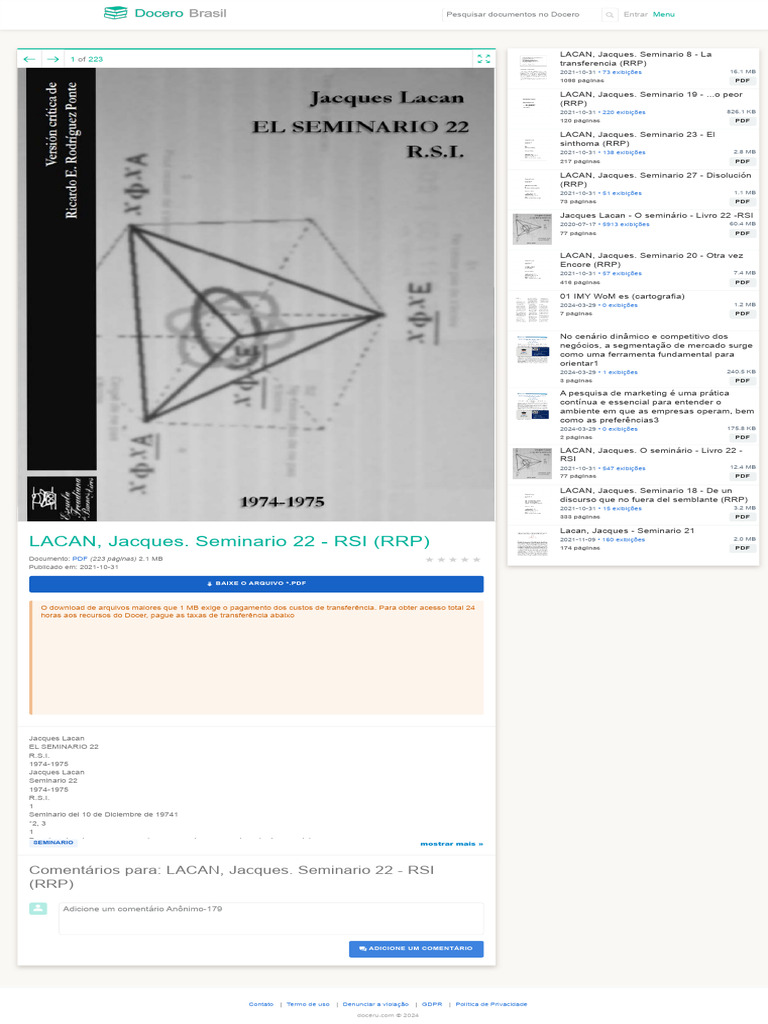 Seminário 22 - RSI de Lacan | PDF