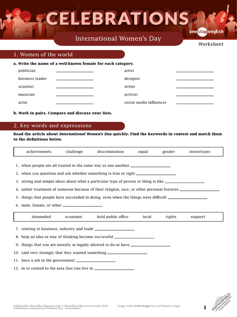 Students Version INTERNATIONAL WOMANS DAY ACTIVITY | PDF | Gender ...