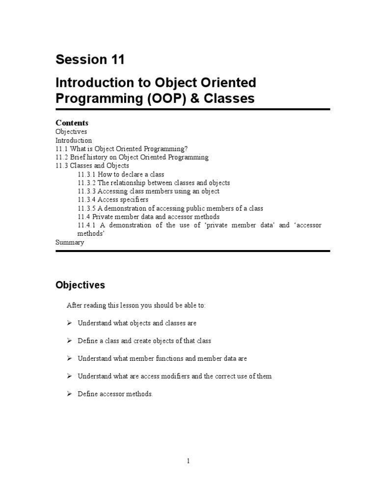 Session 11 Introduction To Object Oriented Programming (OOP) & Classes | PDF | Class (Computer ...