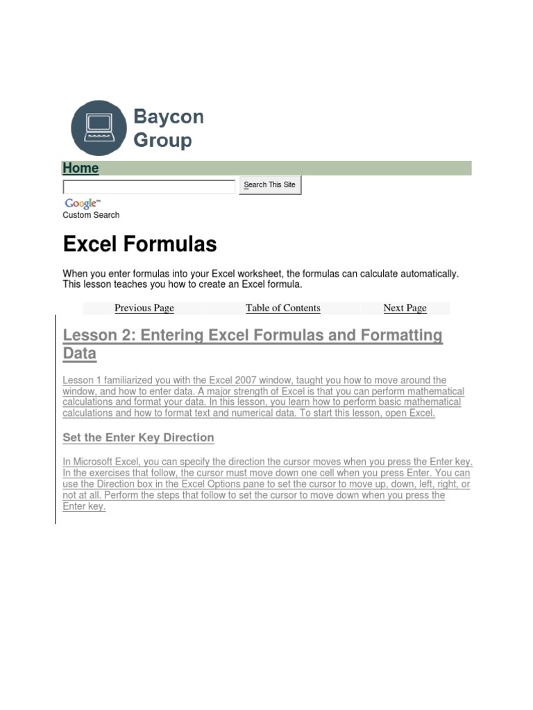 Lesson 2 Entering Excel Formulas And Formatting Data Pdf Typefaces Microsoft Excel 