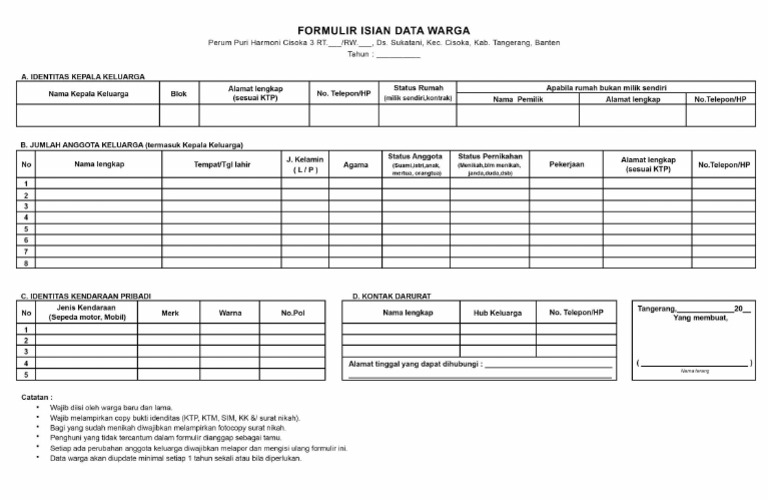 Form Isian Data Warga | PDF