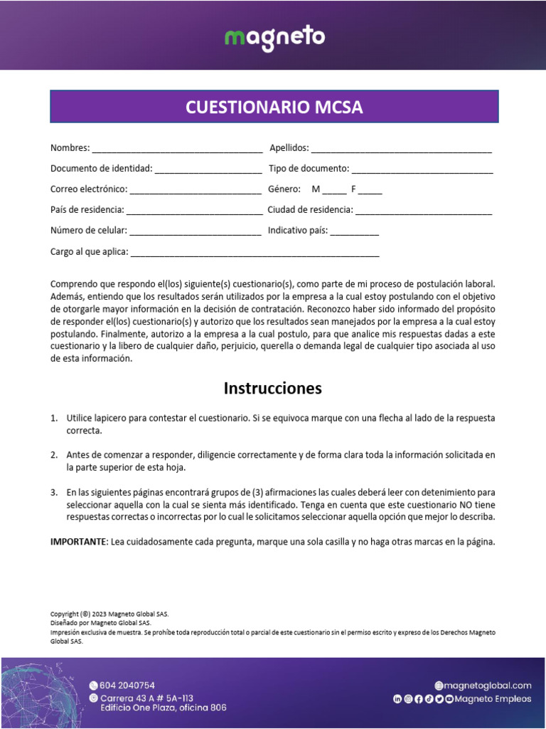 MCSA | PDF | Cliente | Cuestionario