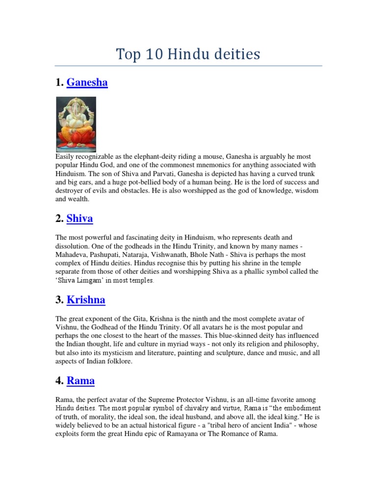 Top 10 Hindu Deities Explained | PDF | Devi | Vishnu