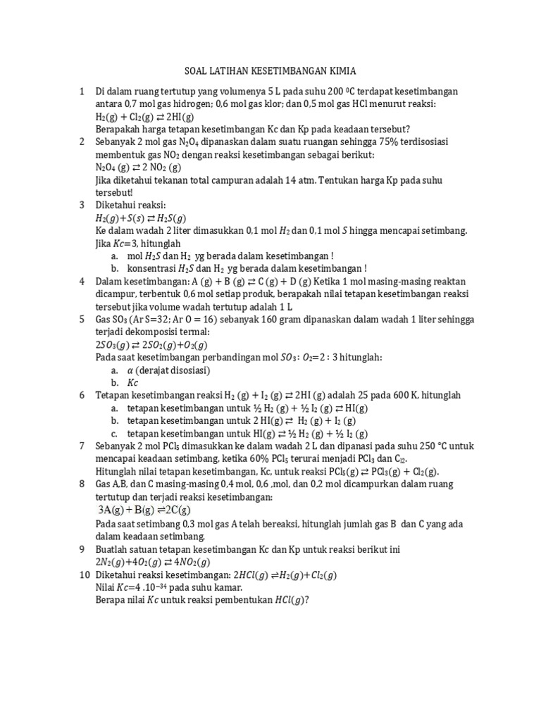 Soal Latihan Kesetimbangan Kimia Rev | PDF