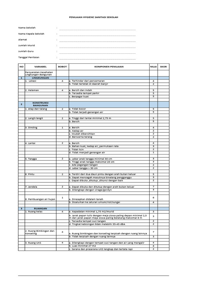 Form Ikl Sanitasi Sekolah 2024 | PDF