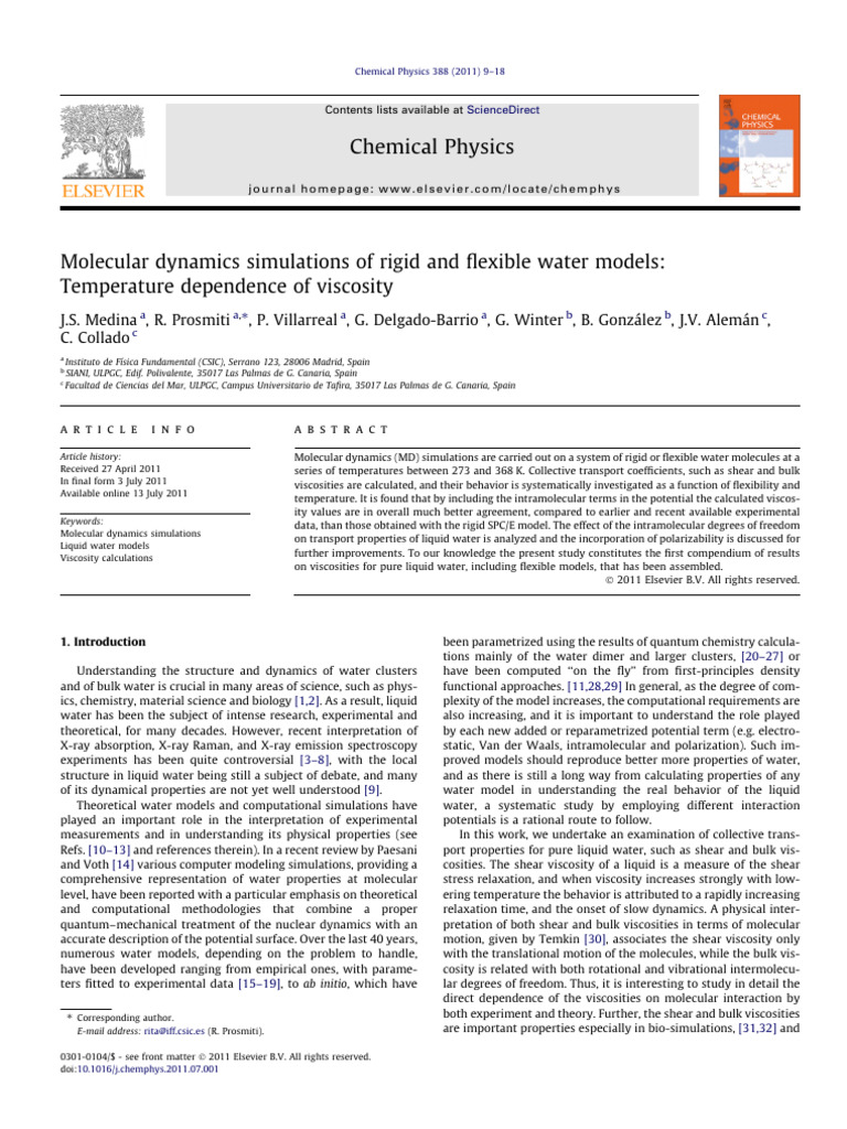 Molecular Dynamics Simulations of Rigid and Flexible Water Models | PDF ...