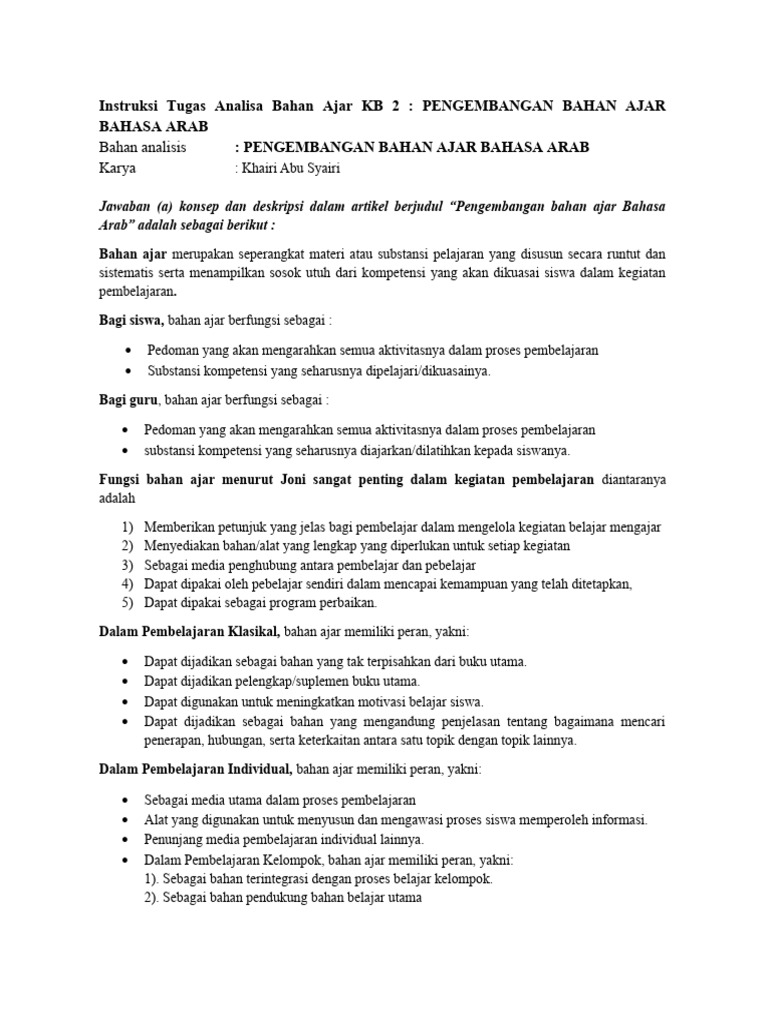 KB 2 - Modul 6 - Analisa Bahan Ajar Artikel - Konsep Pengembangan Bahan Ajar Bahasa Arab | PDF ...