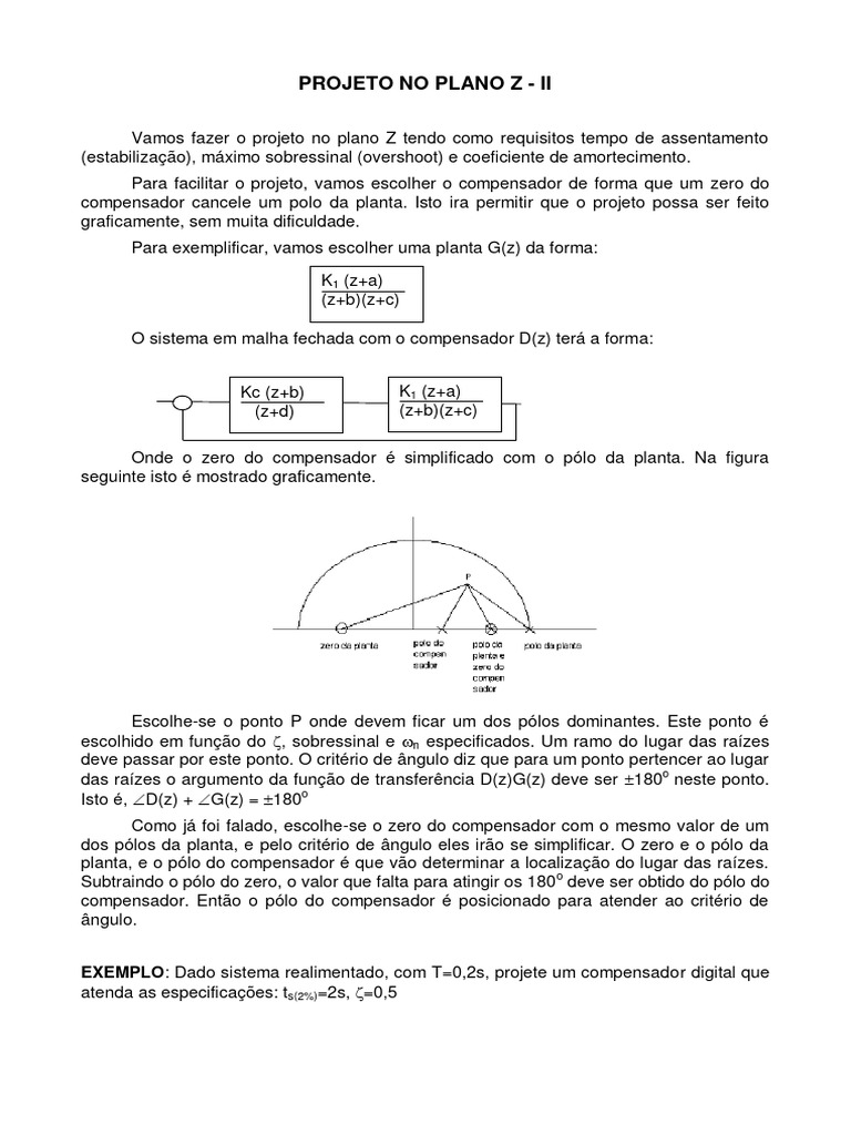 Projeto de Compensador Digital no Plano Z | PDF | Curva | Equações