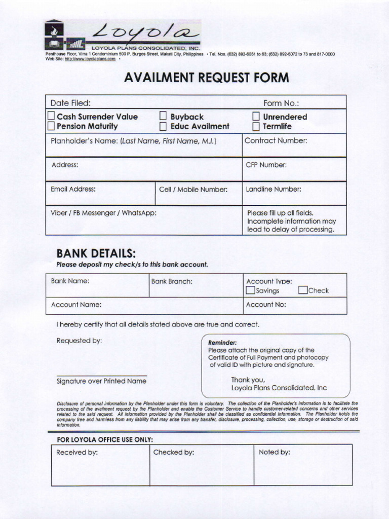 LPCI Availment Form | PDF