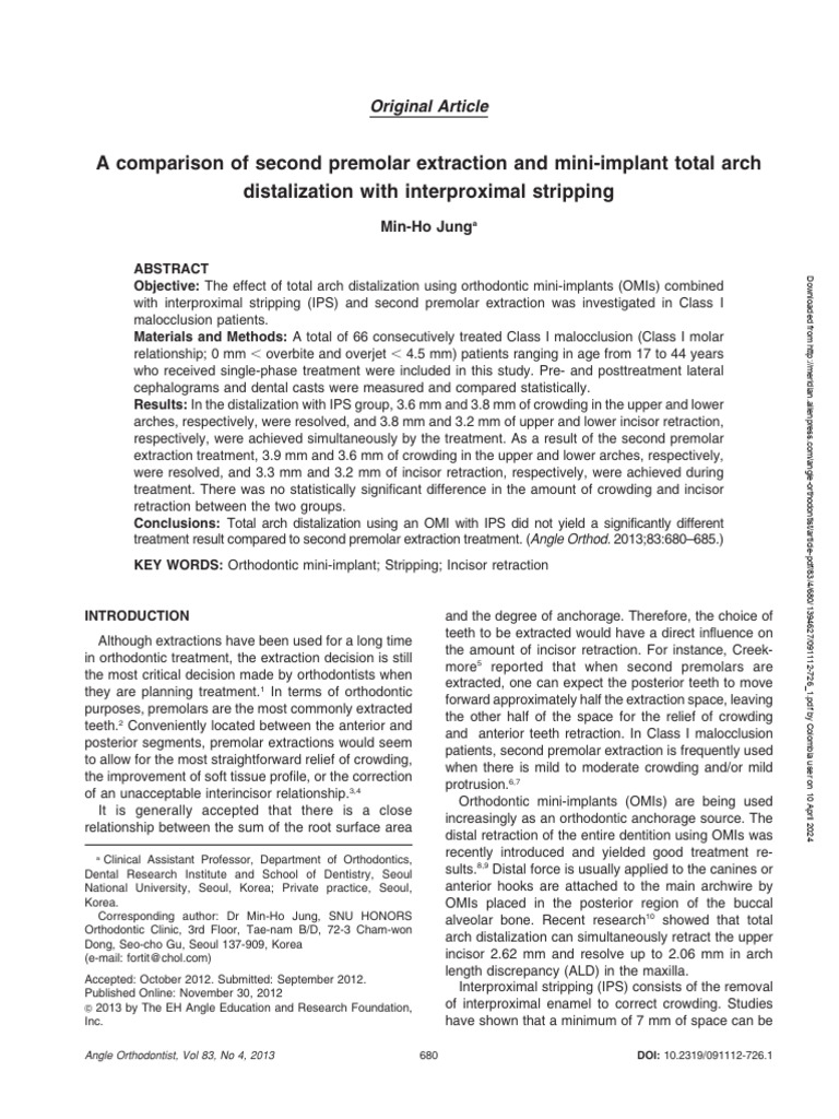 A Comparison of Second Premolar Extraction and Mini-Implant Total Arch ...