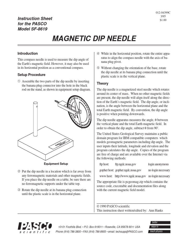 Magnetic Dip Needle | PDF | Compass | Earth's Magnetic Field
