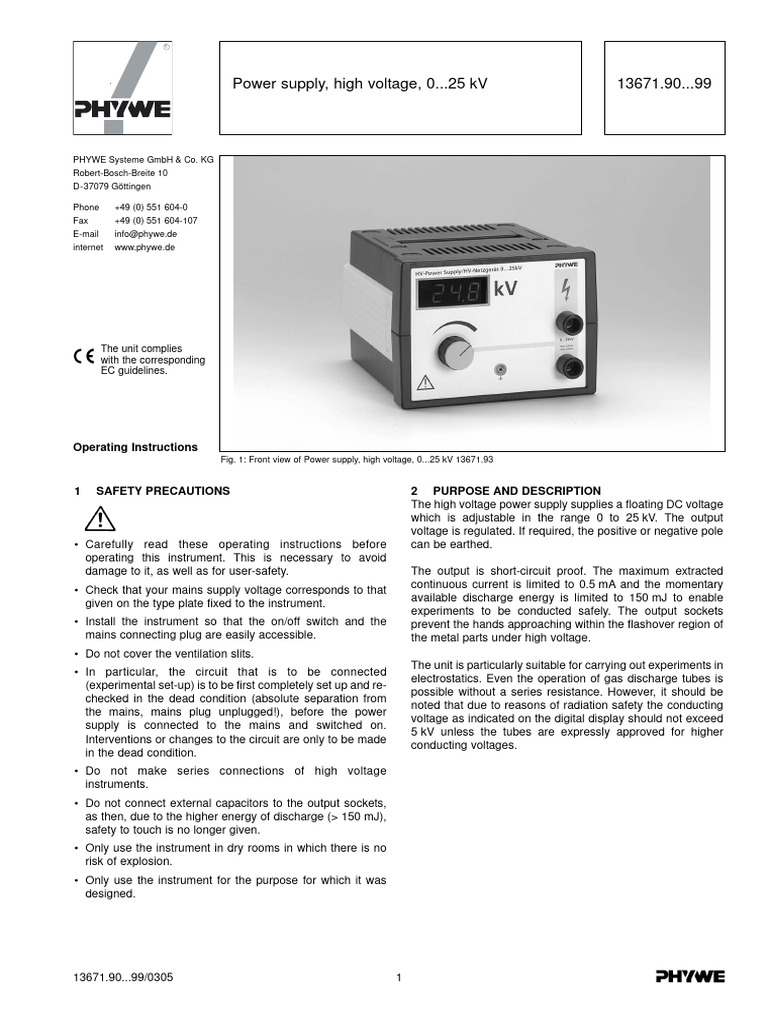 Power Supply, High Voltage, 0... 25 KV | PDF | High Voltage | Power Supply