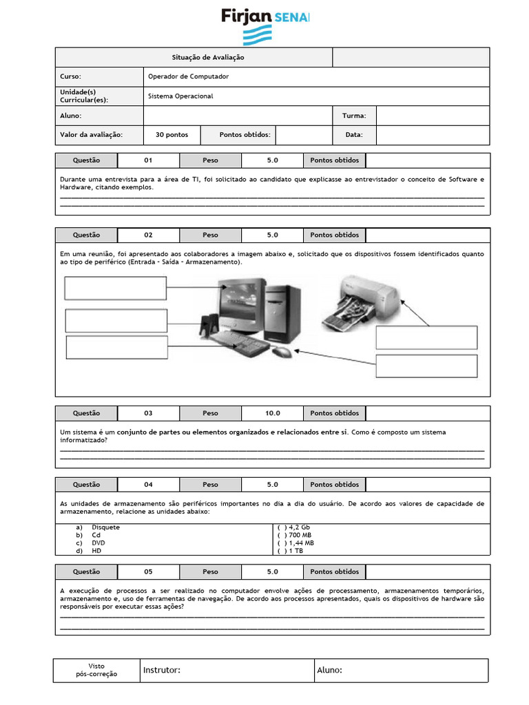Av 30 pontos hardware e software | PDF | Armazenamento de dados de computador | Hardware de ...