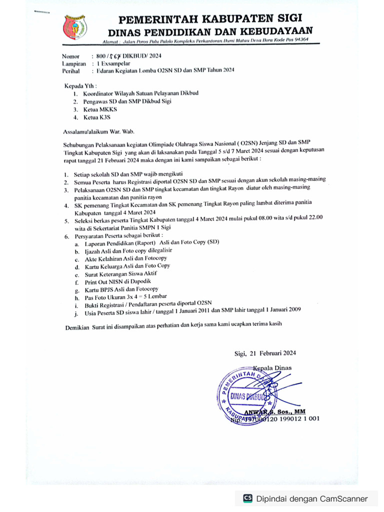 Surat Edaran Kegiatan O2sn 2024 | PDF