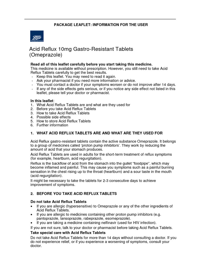 Acid Reflux 10mg Tablets Guide | PDF | Gastroesophageal Reflux Disease ...