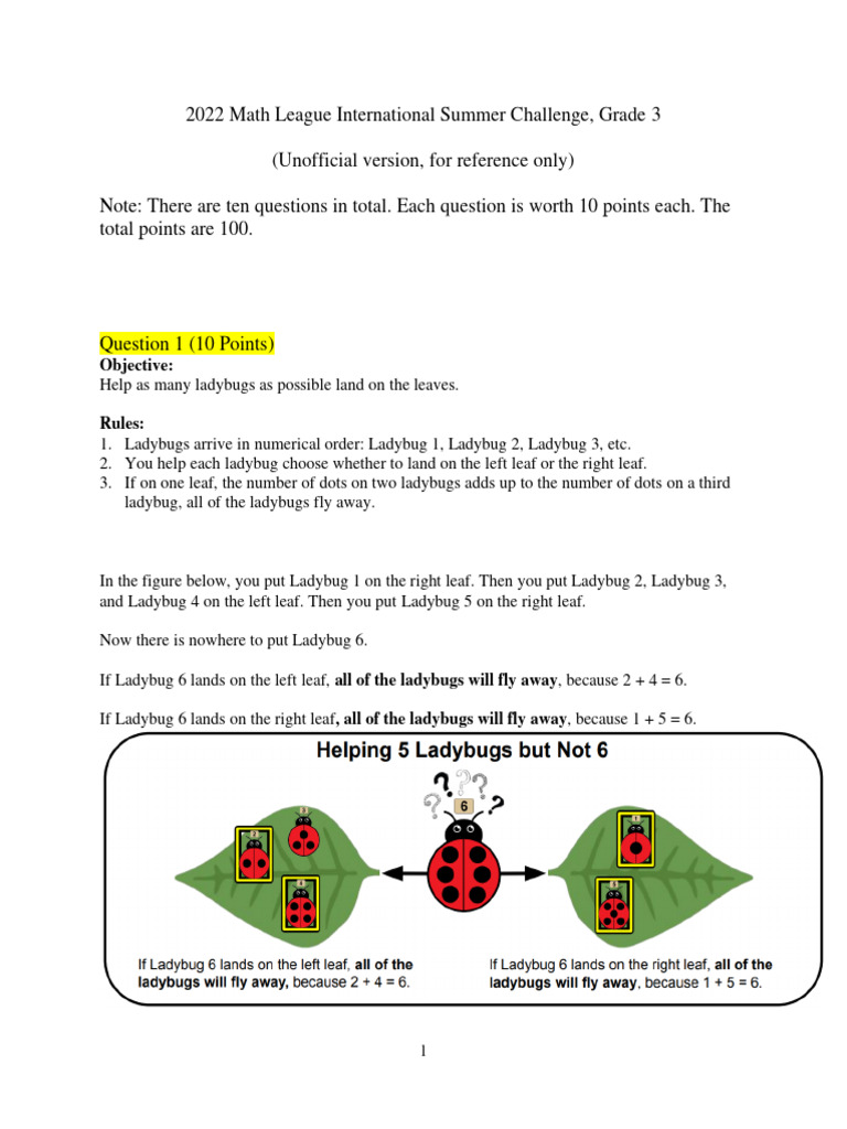 2022 Math League Individual Questions Grade 3 | PDF | Mathematics