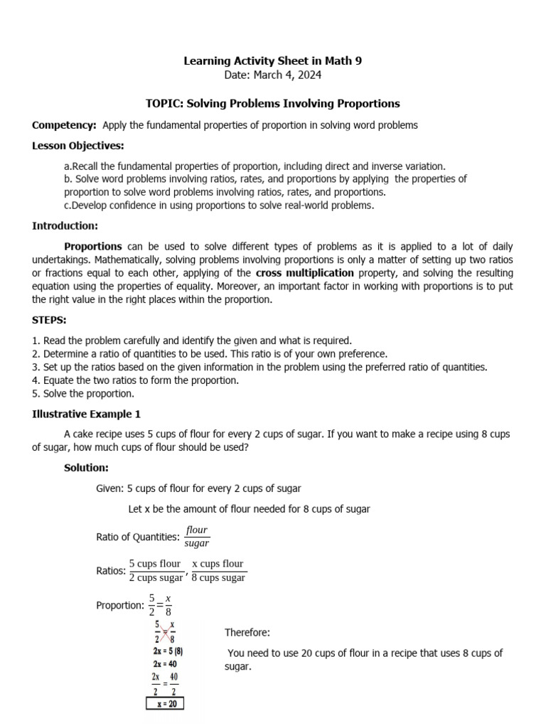 Learning Activity Sheet in Math 9 - SOLVING PROBLEMS INVOLVING ...