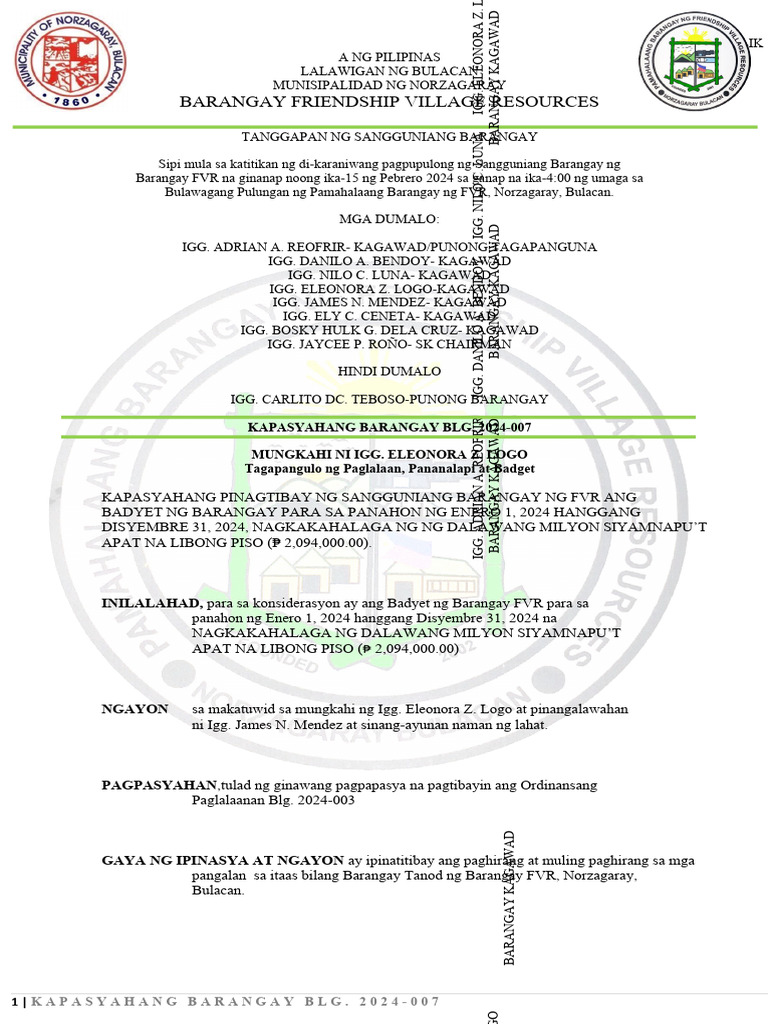 Reso Blg. 2024-007 Reso Aip | PDF