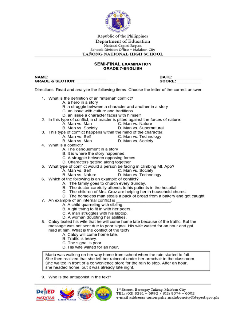 Grade 7 English Exam Guide | PDF | Communication