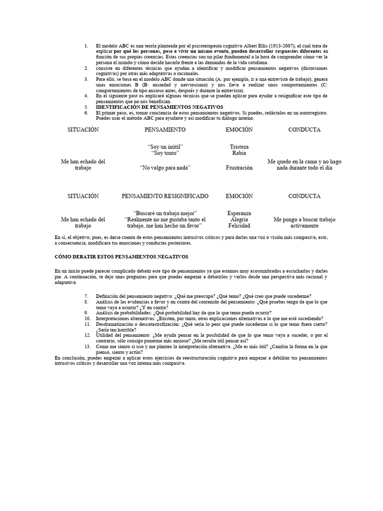 El Modelo ABC Es Una Teoría Planteada Por El Psicoterapeuta Cognitivo ...