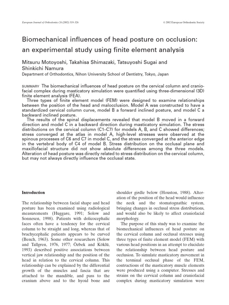 Art 9. Biomechanical Influences of Head Posture On Occlusion An Experimental Study Using Finite ...