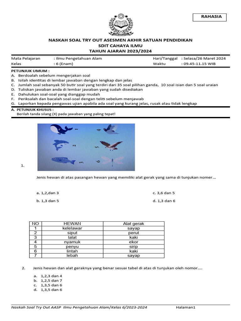 Soal Try Out IPA Kelas 6 SD | PDF
