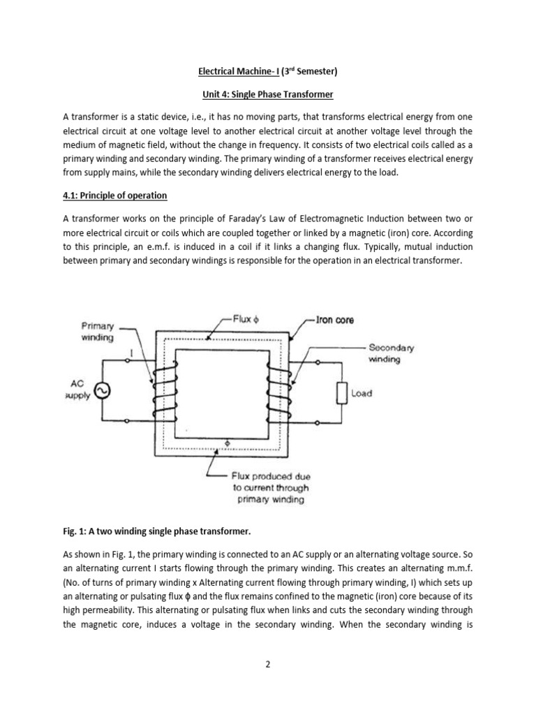Single Phase Transformer - Electrical Machine - Unit 4 | PDF ...