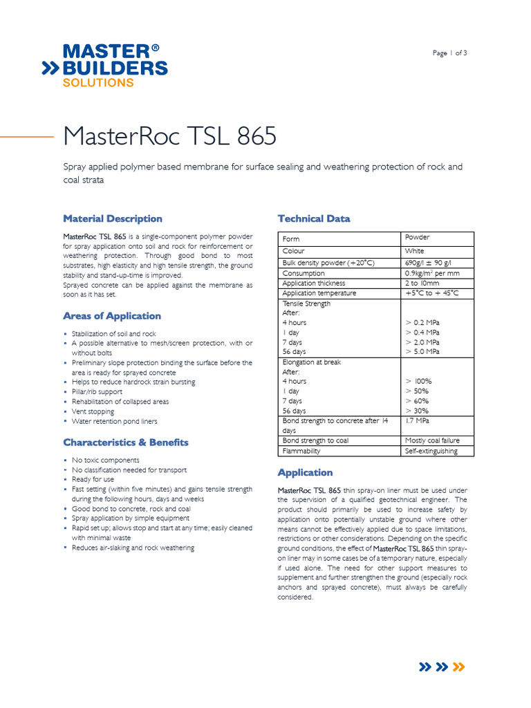 Masterroc tsl865 Tds | PDF | Concrete | Materials